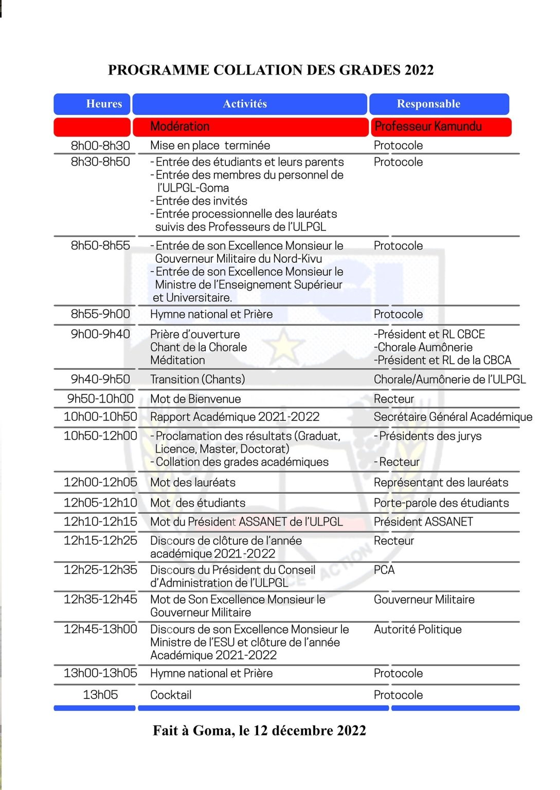 Cérémonies de collation des grades et clôture de l’année académique ...