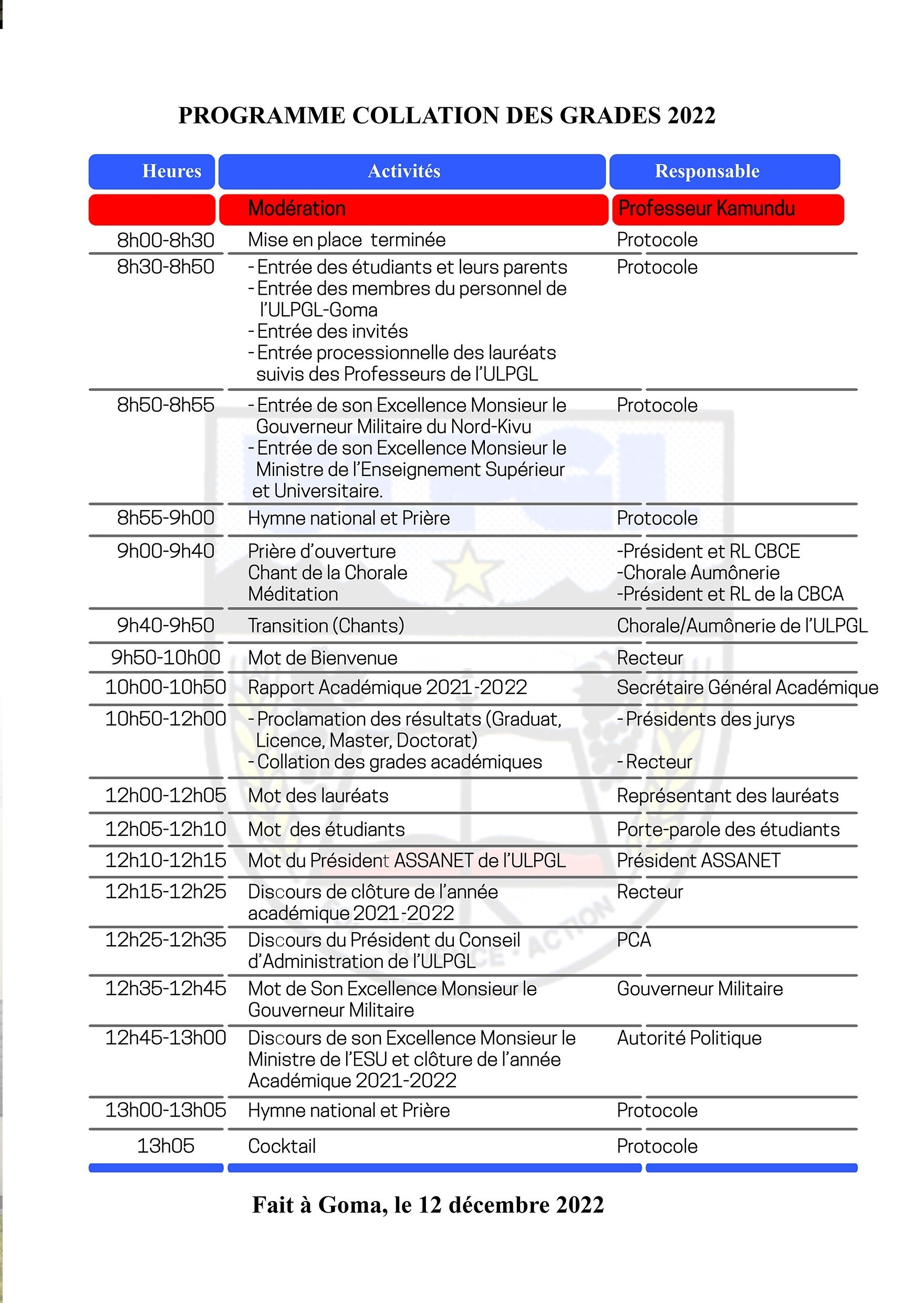 Cérémonies de collation des grades et clôture de l’année académique 2021-2022 | Université Libre ...